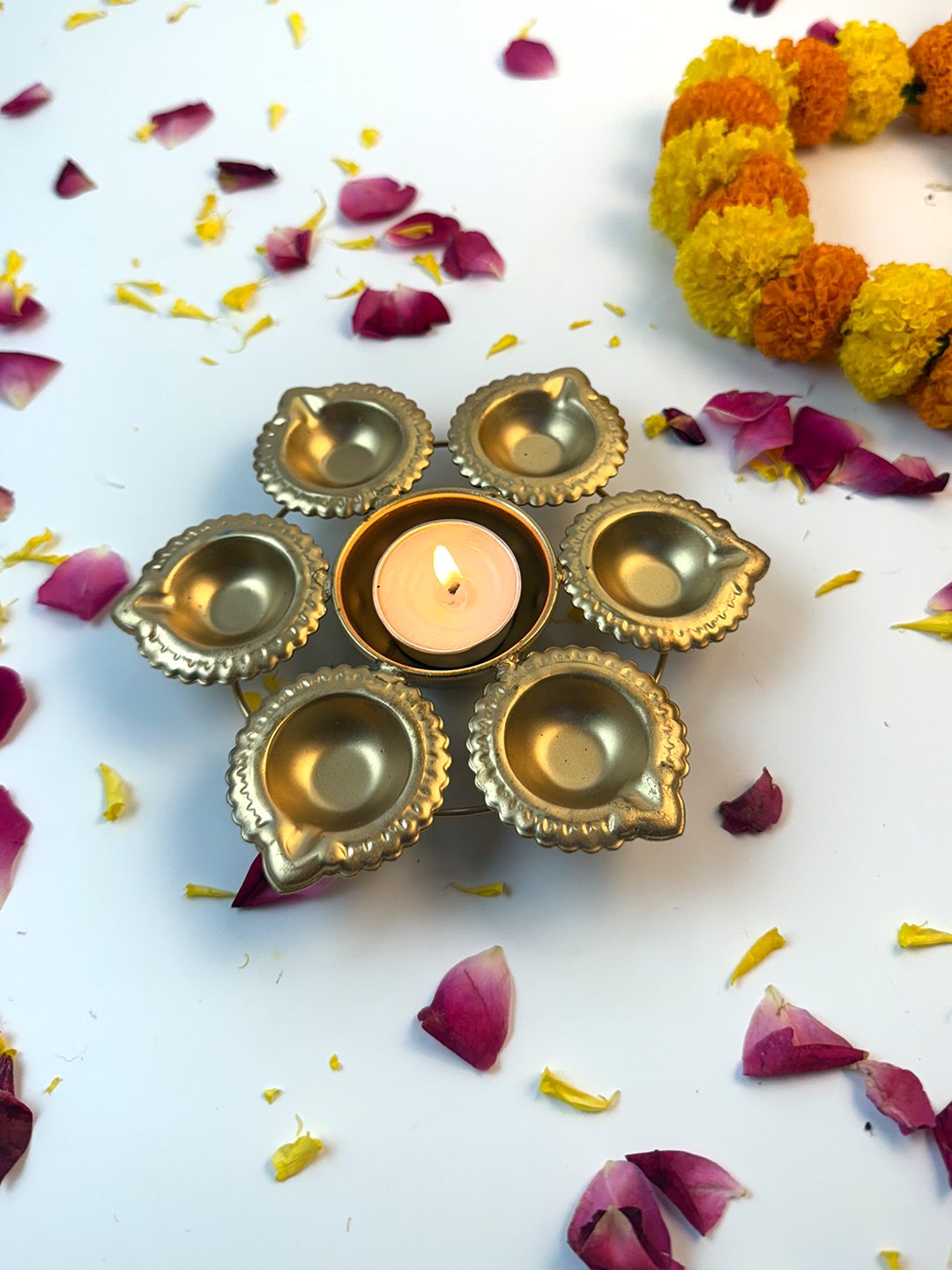 Round Multi-Wick Metal Diya