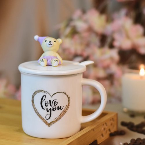 Love You Ceramic Coffee Mug With Teddy Bear Lid